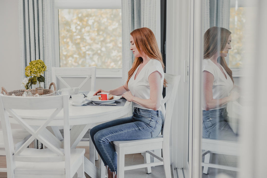 Surfside 45 Round Dining Table X Shaped Base Weathered White Finish ...